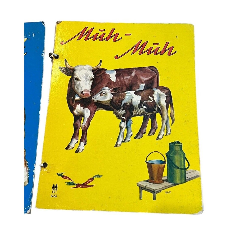 German Kids Picture Board Book Lot Of 2 Hohe-huh & Muh Muh Animals 1960 ...