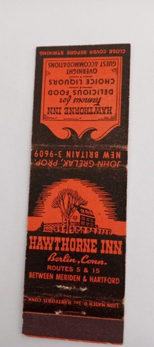 Hawthorne Inn Berlin Connecticut Matchcover Lot 696 | eBay