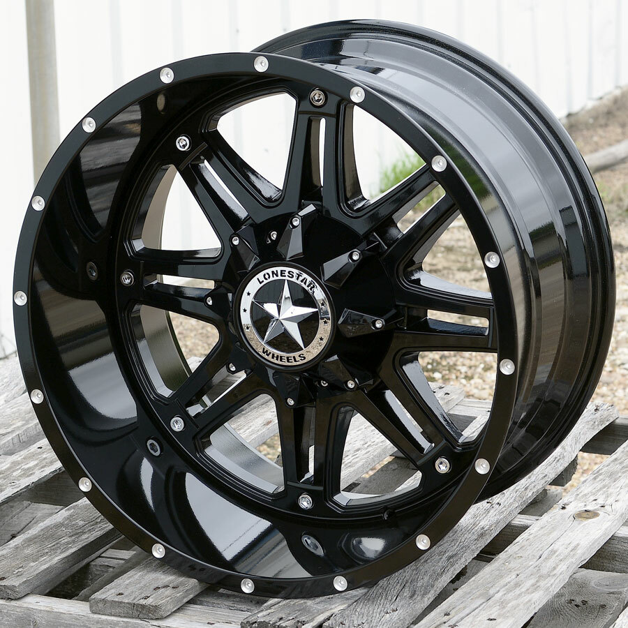 22" Gloss Black Lonestar Outlaw Wheels 22x12 8x6.5 -44 Chevy Silverado ...