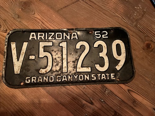 Vintage 1952 Arizona License Plate Black With White Letters N-3005 | eBay