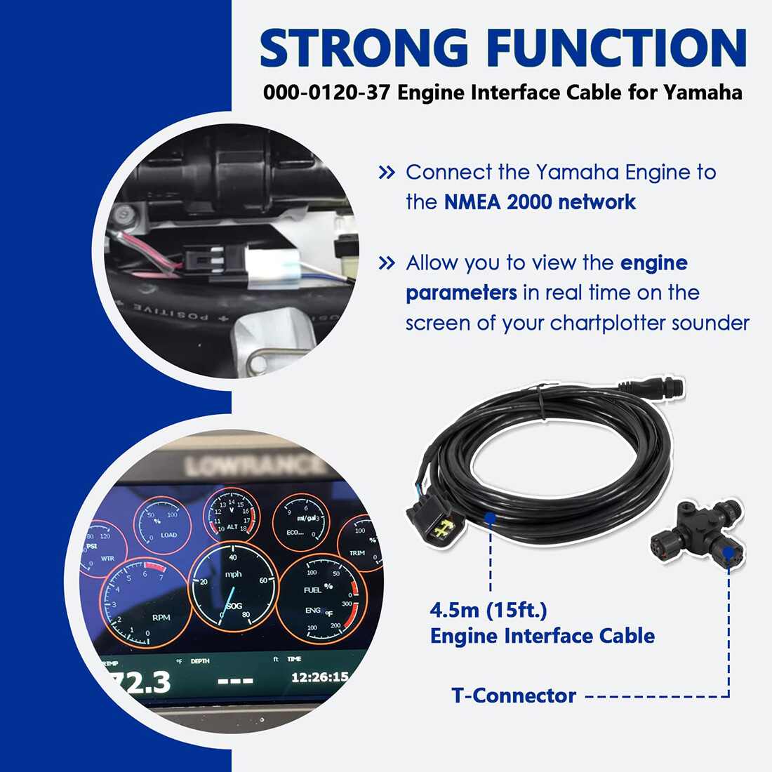 for 3004.6865 Yamaha 000012037 Engine Interface Cable 15ft NMEA 2000 T ...