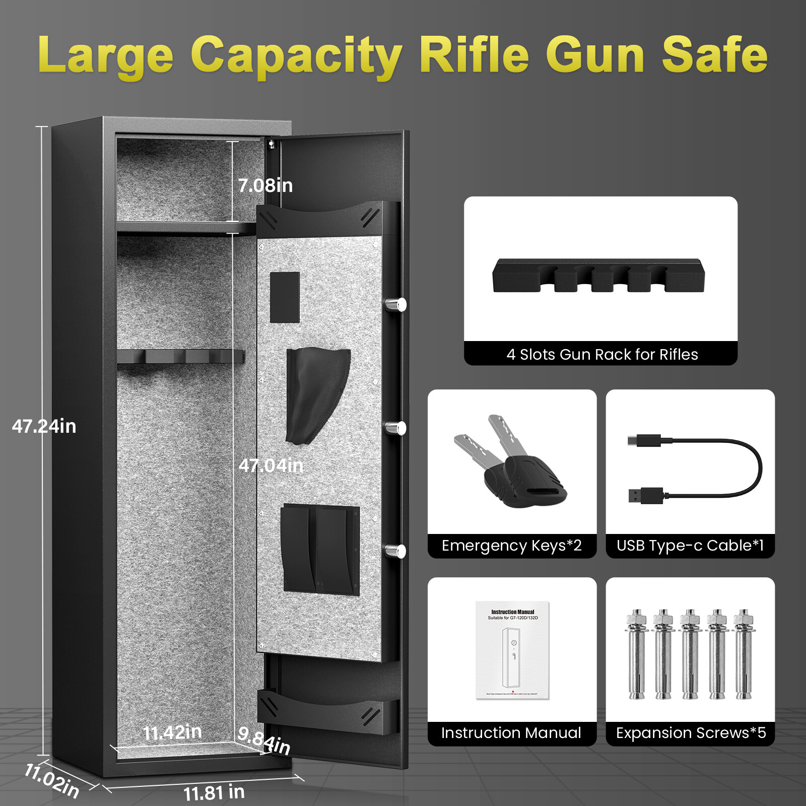 4-5 Rifle Gun Safe, Deeper and Larger Gun Safe for Home Rifle and ...