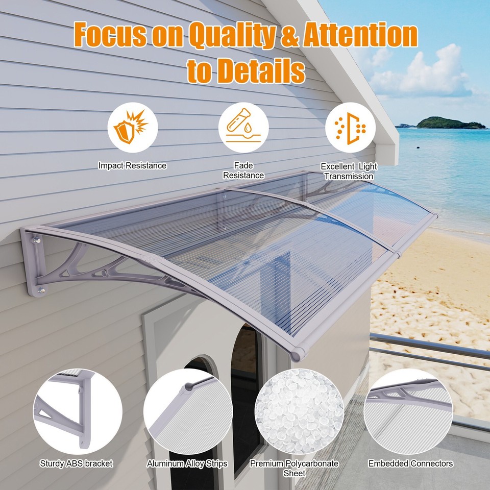 40" x 120" Door Window Awnings Canopy with Sink Polycarbonate Rain UV ...