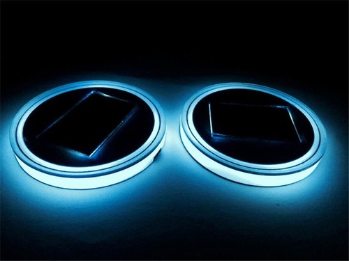 2x Car Solar Cup Holder Bottom Pad LED Light Cover Trim Atmosphere Lamp ...