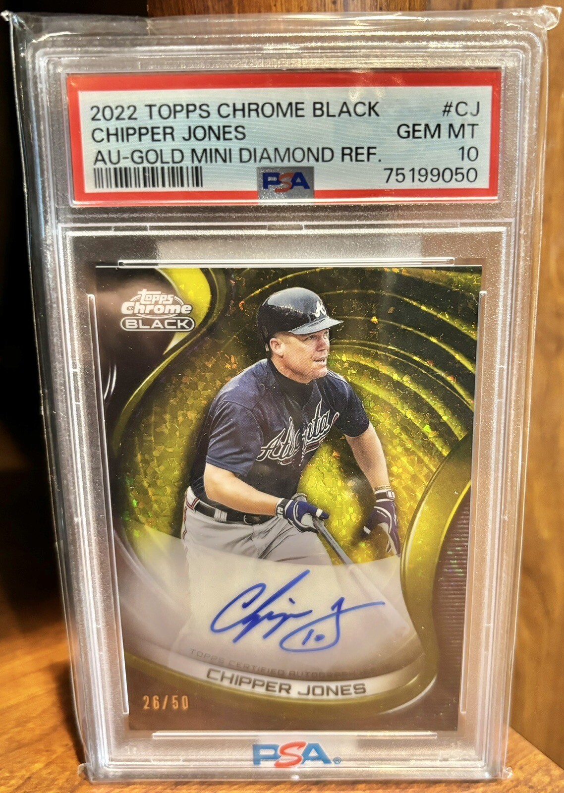 2022 Topps Chrome Black Chipper Jones Auto Gold Mini 💎Ref #/50 PSA 10 ...
