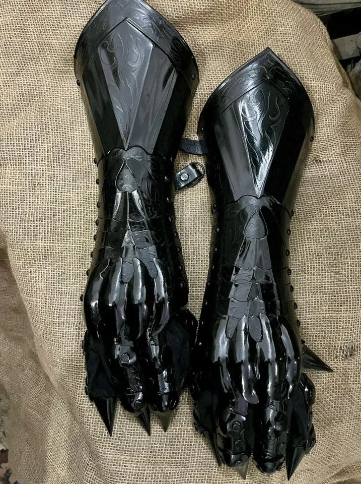 Medieval Steel Nazgul Etching Gloves Set, Halloween Costume Gauntlets ...