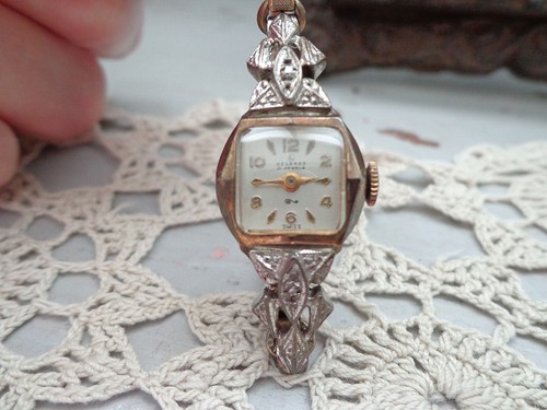 vintage Helbros 21 Jewels womens watch square 10k RGP diamond chip ...
