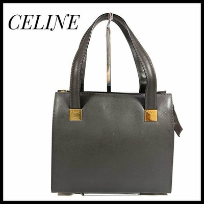 CELINE Vintage Logo Plate Leather Handbag Black Gold Women Used From ...