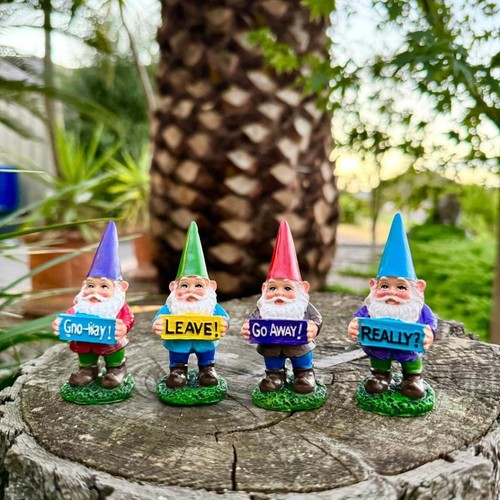 4x Garden Gnomes Gnome Statue with Words Figurine Fairy Garden ...
