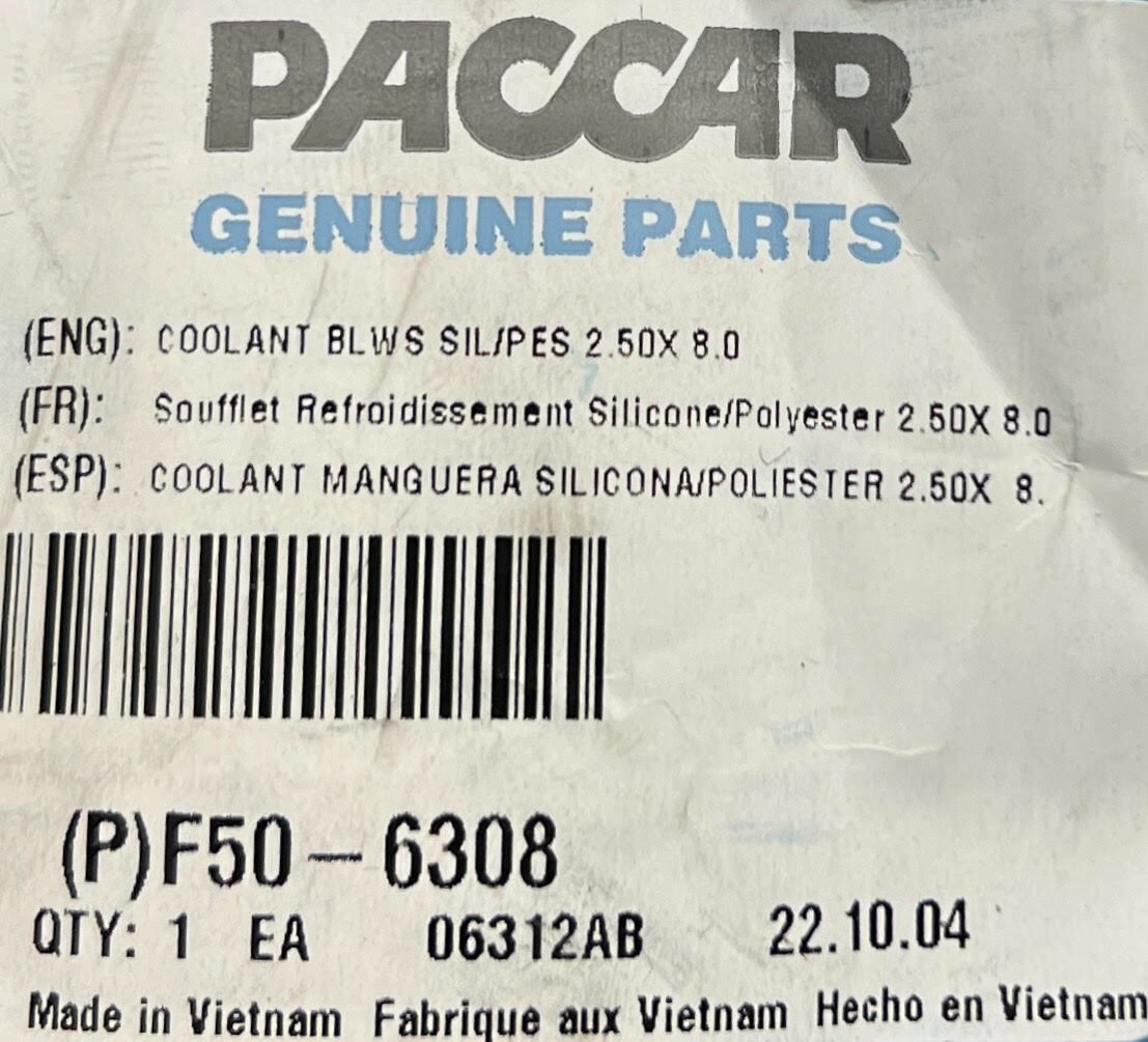 PACCAR Peterbilt & Kenworth Silicone Coolant Hose F50-6308 for sale ...