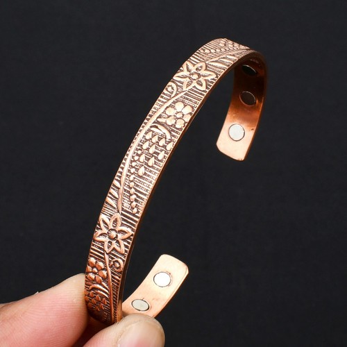Pure Copper Magnetic Bracelet Arthritis Pain Energy Therapy Cuff Flower ...