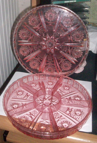 Vintage pink hard plastic crystalite 6 sections dish case w/lid jewelry ...