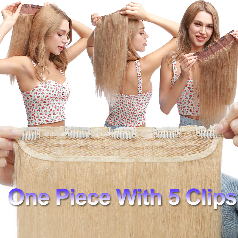 One Piece Clip In Human Hair Extensions 100% Real Remy Hair 3/4 Full ...