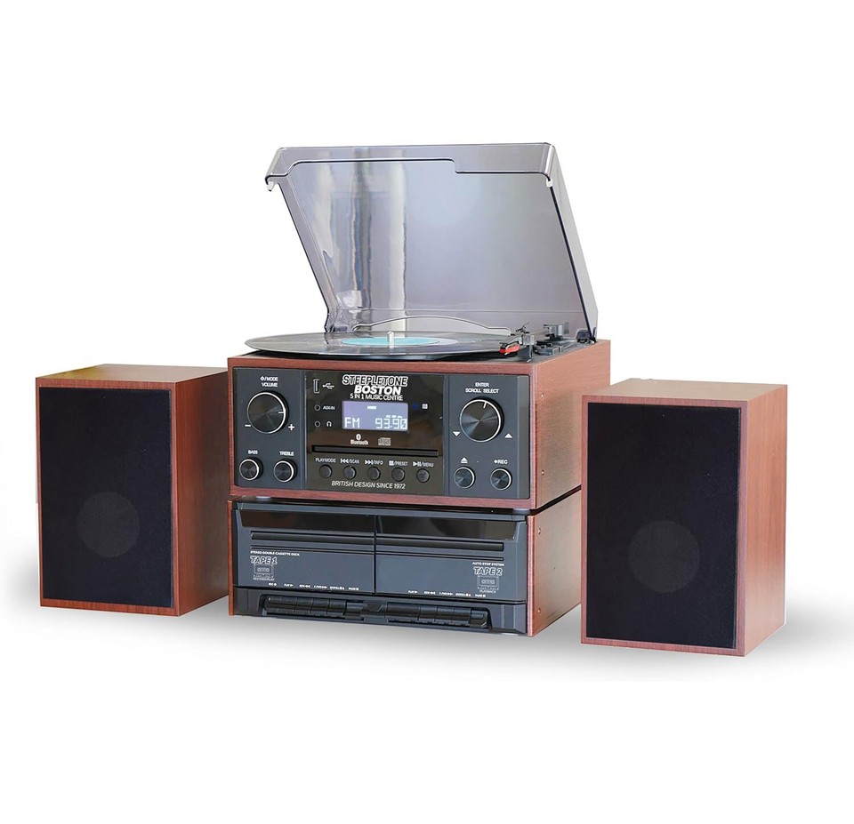 Steepletone Boston 5 in 1 Music Centre Bluetooth Record Player CD ...