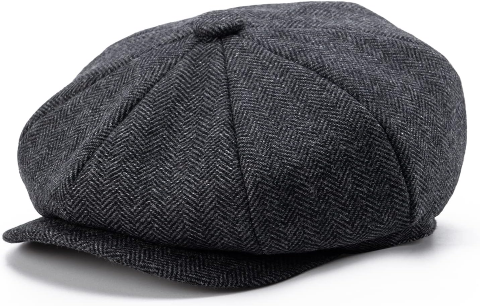 Men's 8 Panel Wool Blend Newsboy Flat Cap Herringbone Tweed Hat | eBay