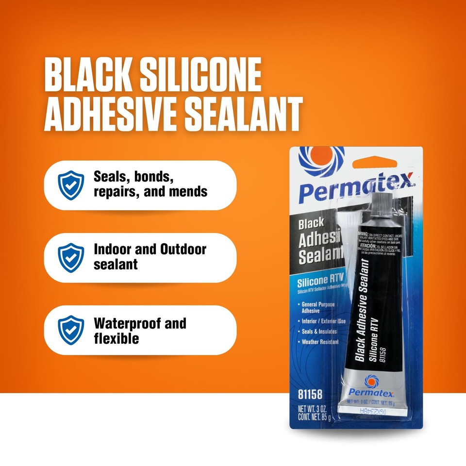 81158 Black Silicone Adhesive Sealant 3 oz. Tube Pack of 1 686226811585 ...