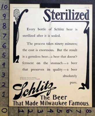 1905 SCHLITZ BEER BREWERY STERILIZED BOTTLE MILWAUKEE HOPS TONIC PURE AD FC5155 | eBay