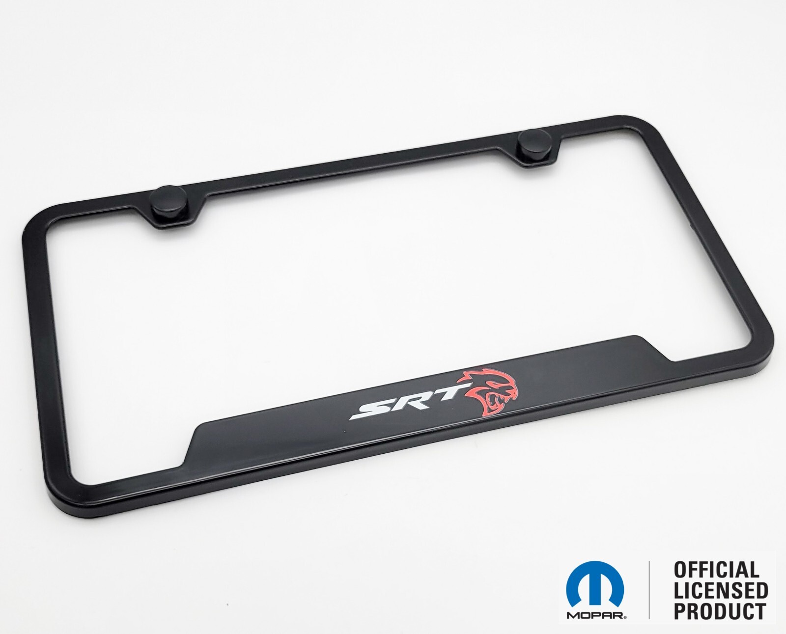 Black Plastic Notched License Plate Frame w/ Dodge SRT Hellcat Script ...