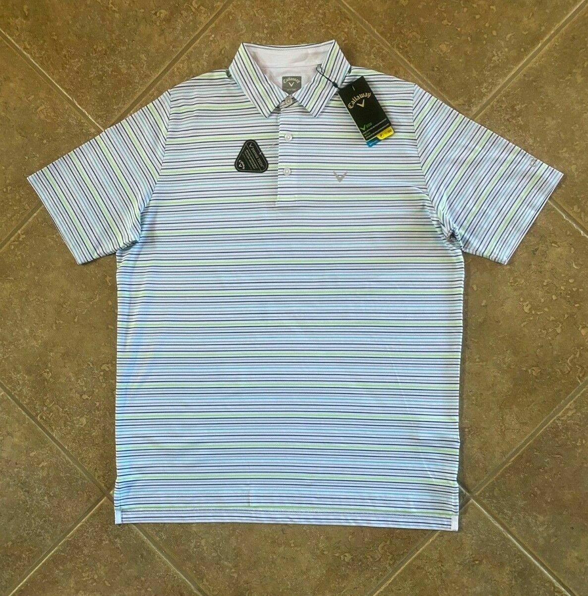 Callaway Opti-Dri Golf Shirt Mens XL Bright White Multi Striped UPF 50 ...