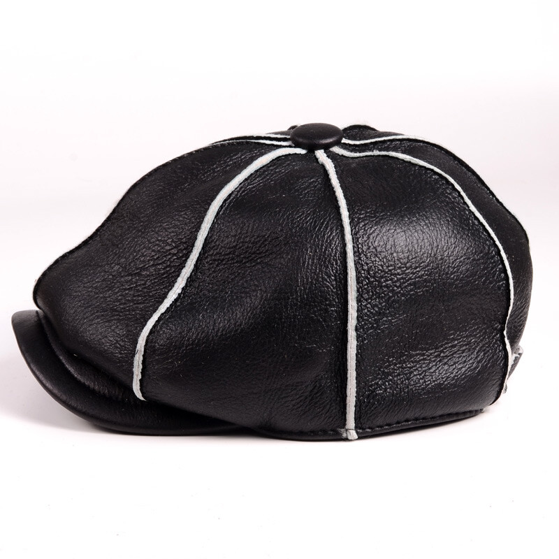 Men's Winter Warm Real Fur Shearling Newsboy Peaked Cap Ear Flap Beret ...