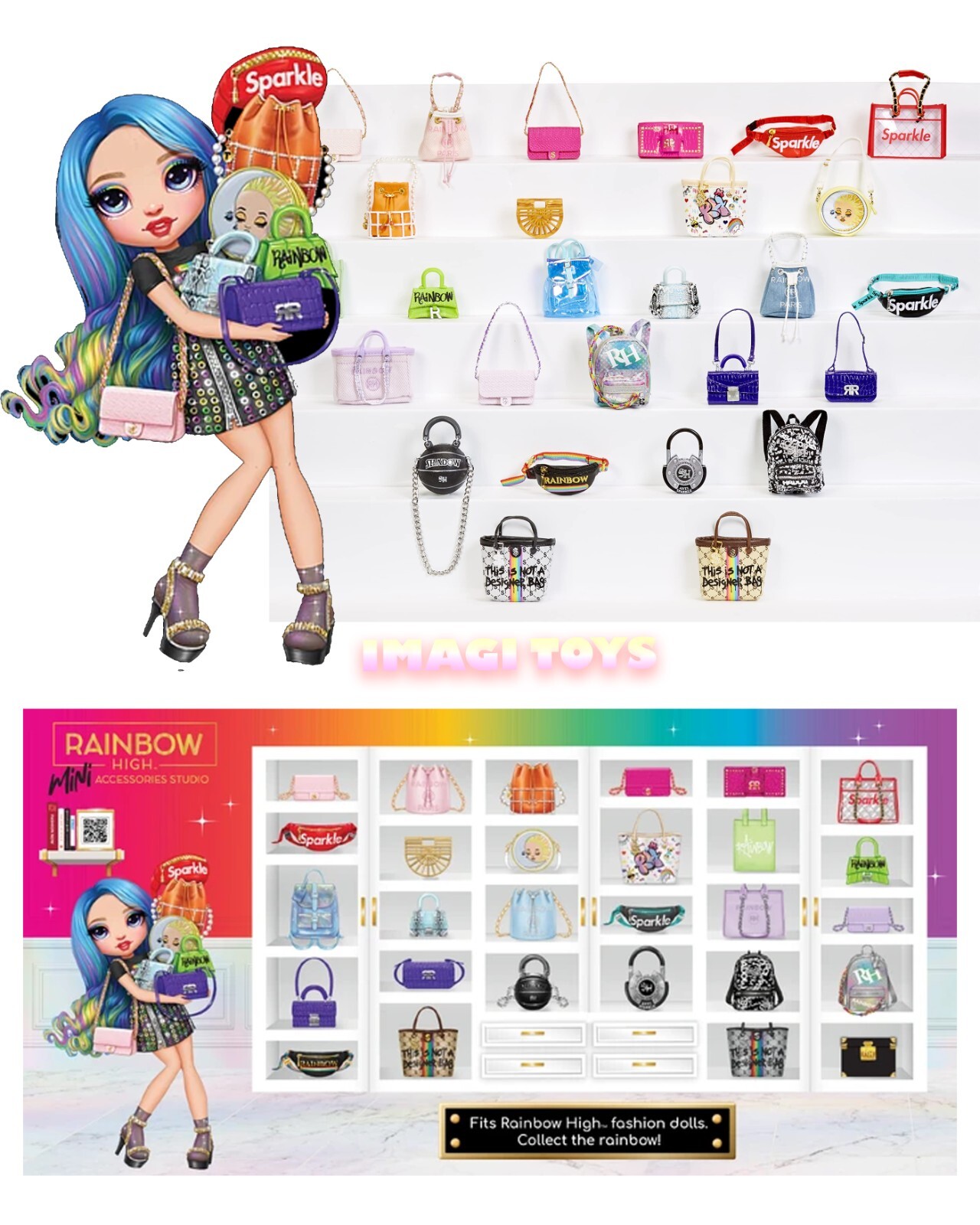 Rainbow High Mini Accessories Studio Handbags for Dolls - 2 Random Bags ...