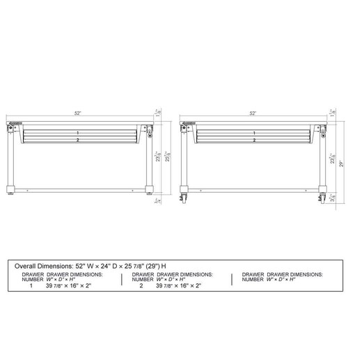 Husky Work Table 52-in Adjustable Height W/ 2-Drawers Wheel Locks Steel ...