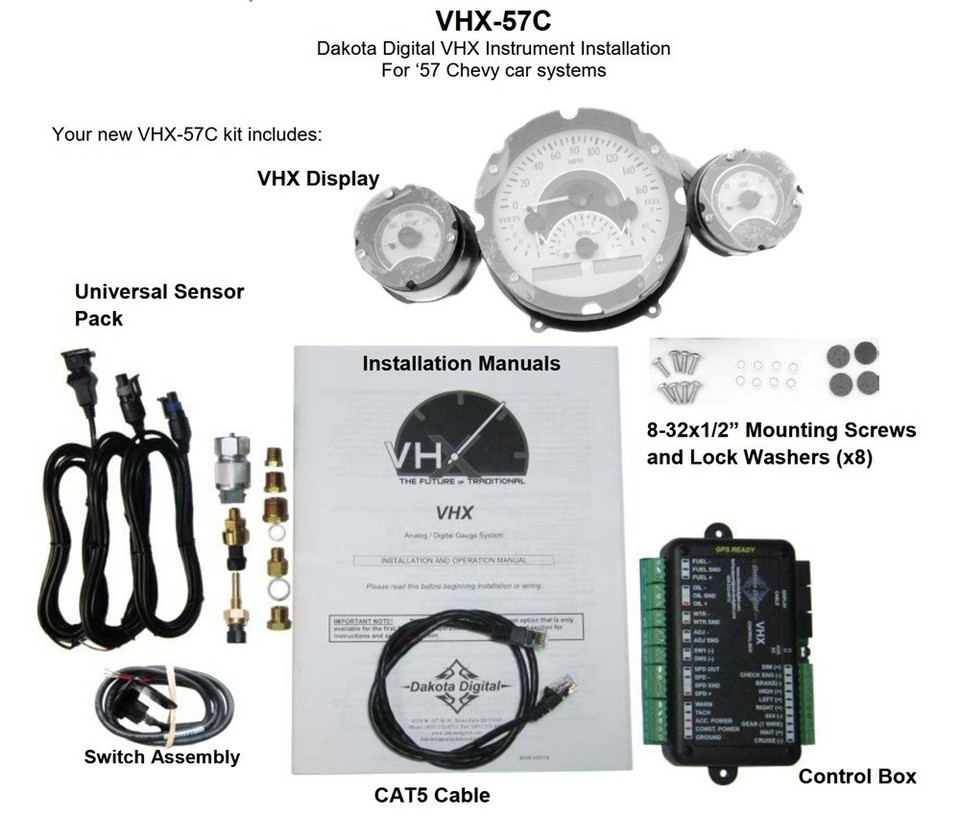 Dakota Digital 1957 Chevy Car Analog Gauges System Black Alloy White ...