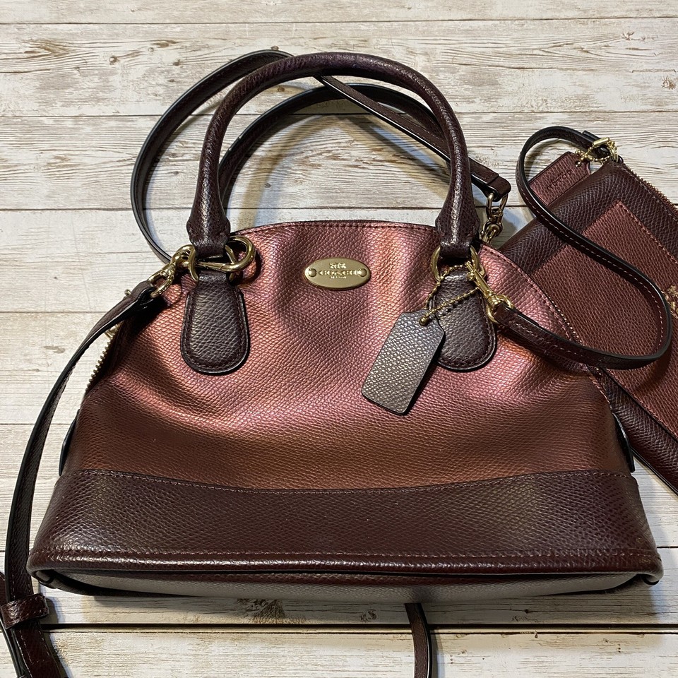Coach Cora Mini Dome Oxblood Metallic Cherry Satchel With Matching ...