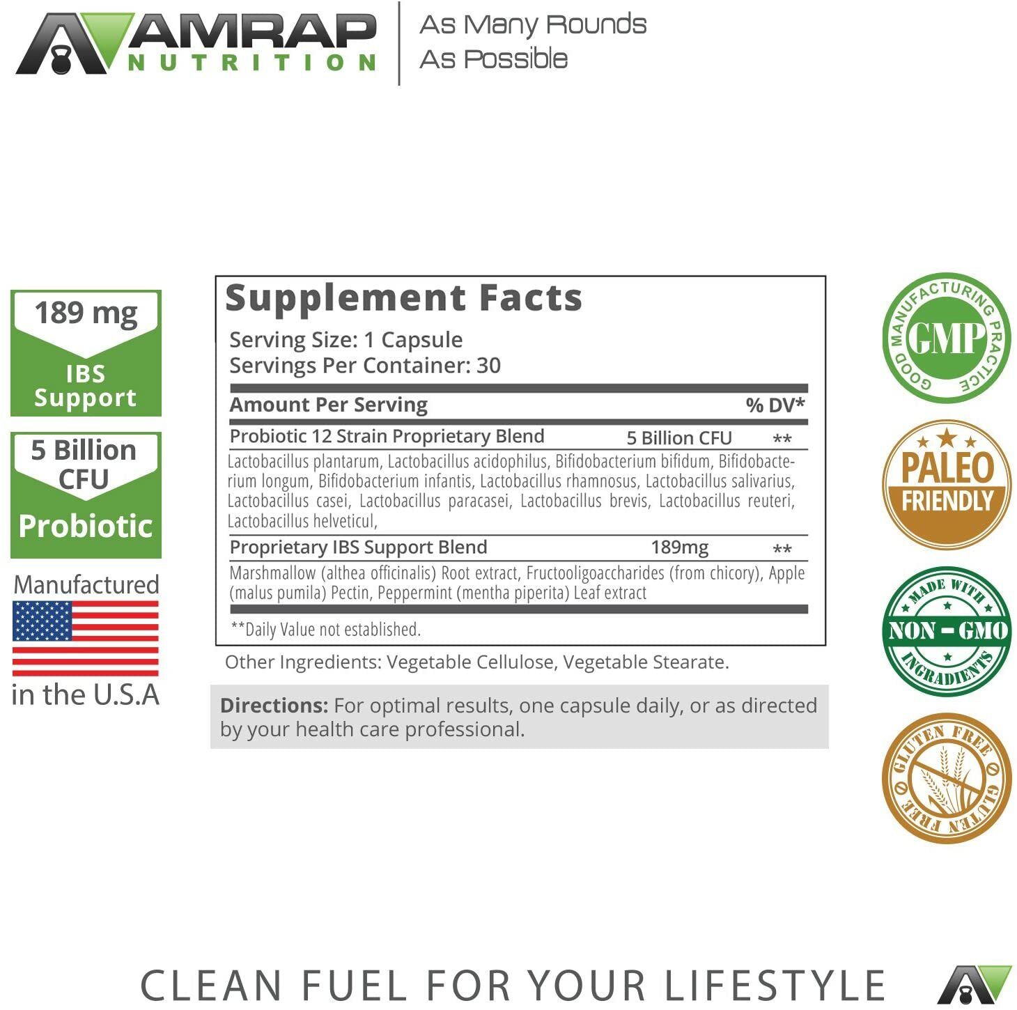 AMRAP Probiotic Nutrition Gluten Free, Super Immune 12 Strain Blend ...