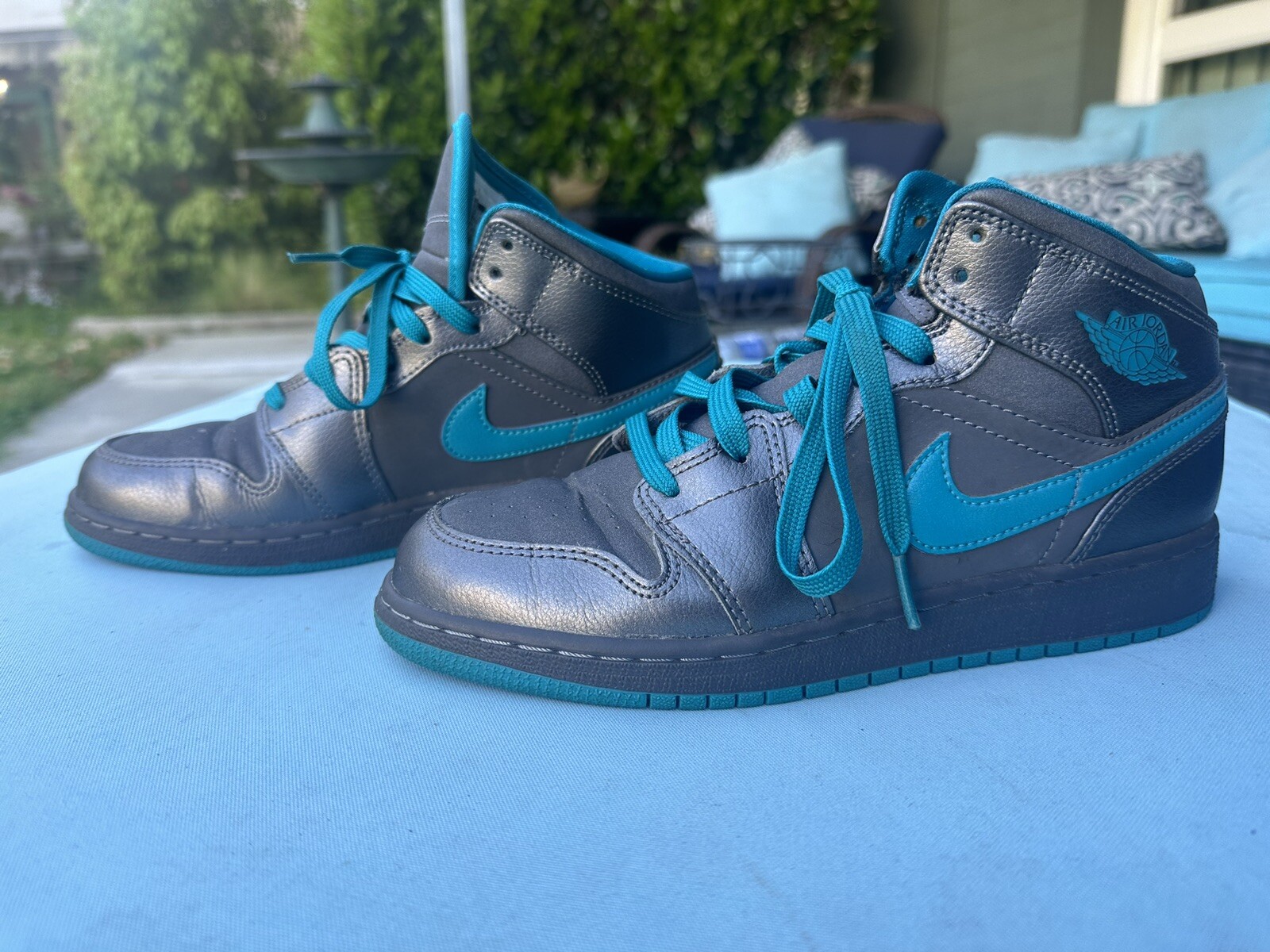 Grey & Turquoise Jordans 1 Mid | eBay