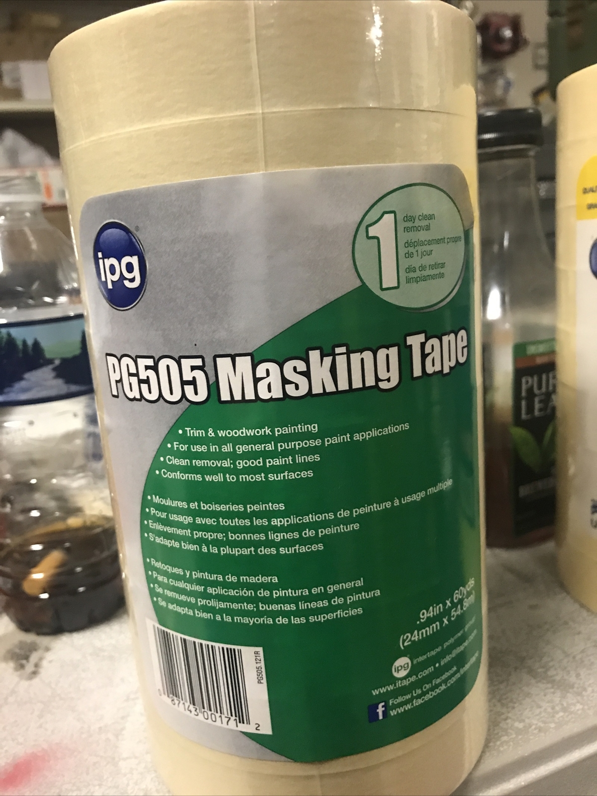 IPG PG505, 1-Day Masking Tape, 0.94" x 60 yd, Tan, (9-Pack) .94" 9-Pack ...