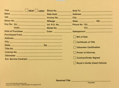 Vehicle Deal Jackets/Envelopes for Auto Sales AP-DSA-546 Buff • Qty 500 ...