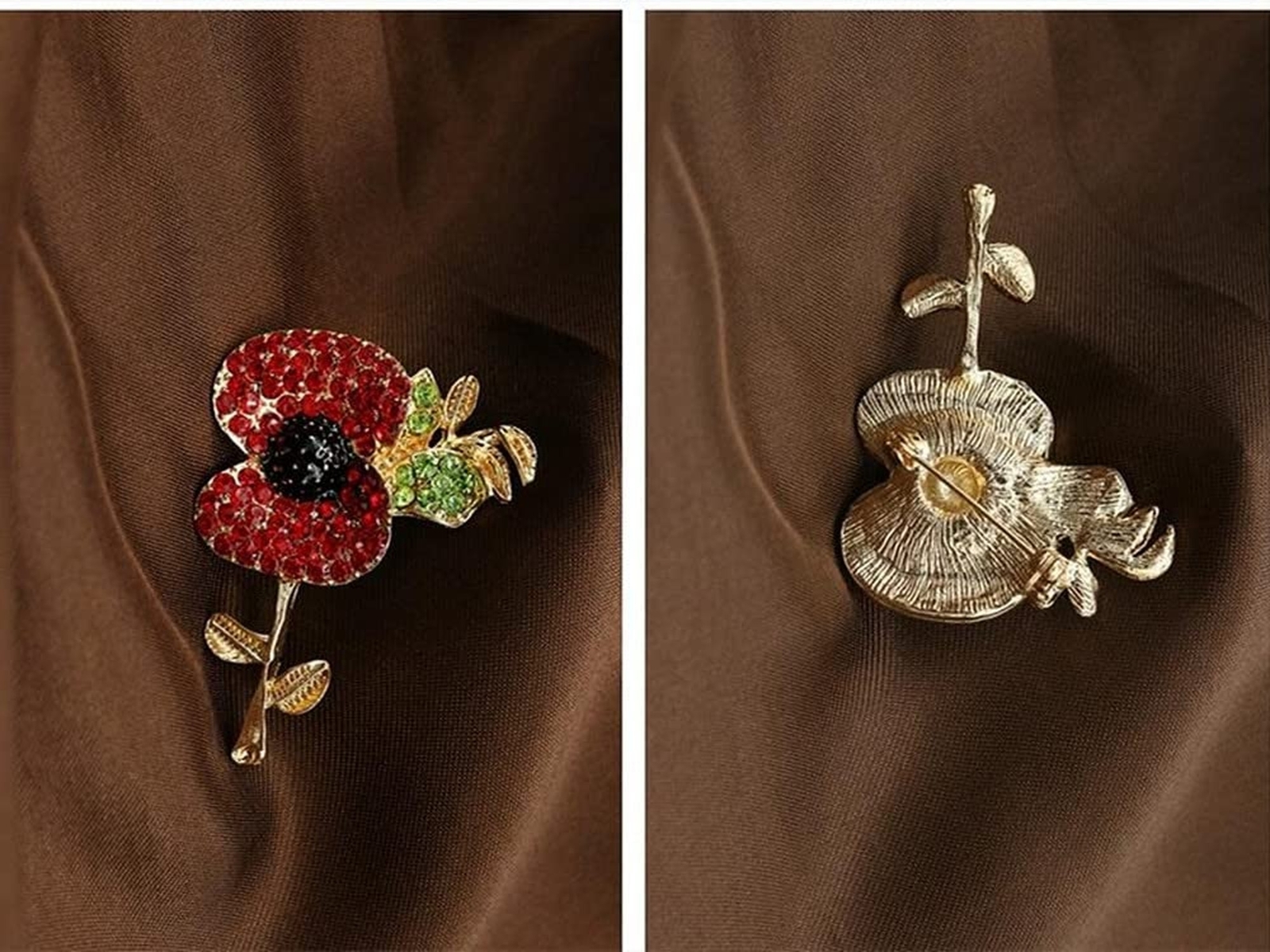 Rhinestone Poppy Flower Brooch Pin for Women Gold Plated Fashion Red ...
