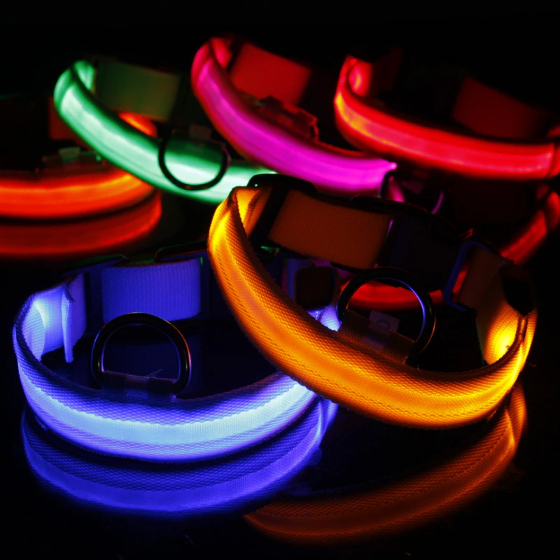 LED Adjustable Dog Collar Blinking Flashing Light Up Glow Pets Safety ...