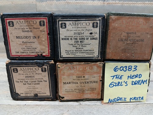 Original Ampico Player Piano Rolls, Lot Of 6 Large Rolls, (A5 ...