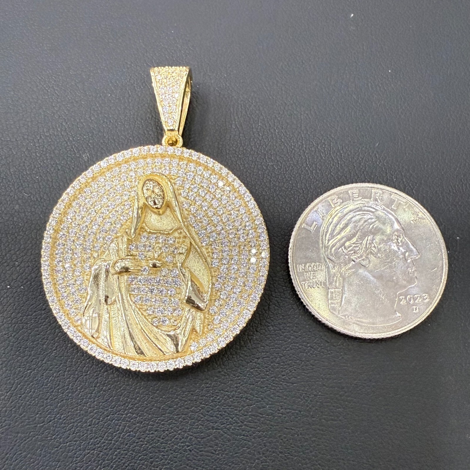 Virgin Mary Round Pendant Gold Plated 925 Sterling Silver CZ Charm | eBay
