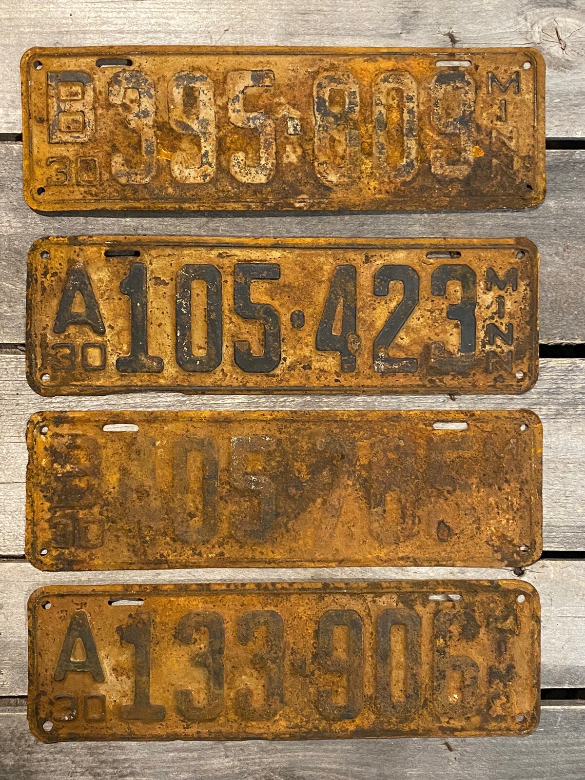 Junk License Plate Lot of 4 Minnesota, 1930s MN Rusty Old Plates MINN ...