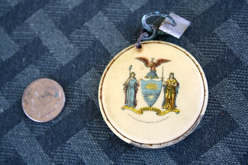 General George Custer celluloid, Whitehead & Hoag, NJ 2 sided watchfob ...