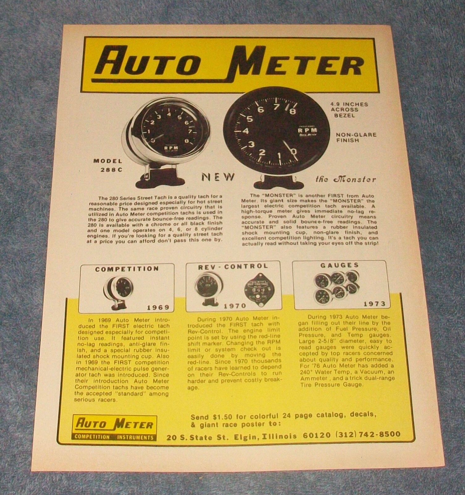 1976 Auto Meter Gauges Vintage Ad with Monster Tach and Street Tach | eBay