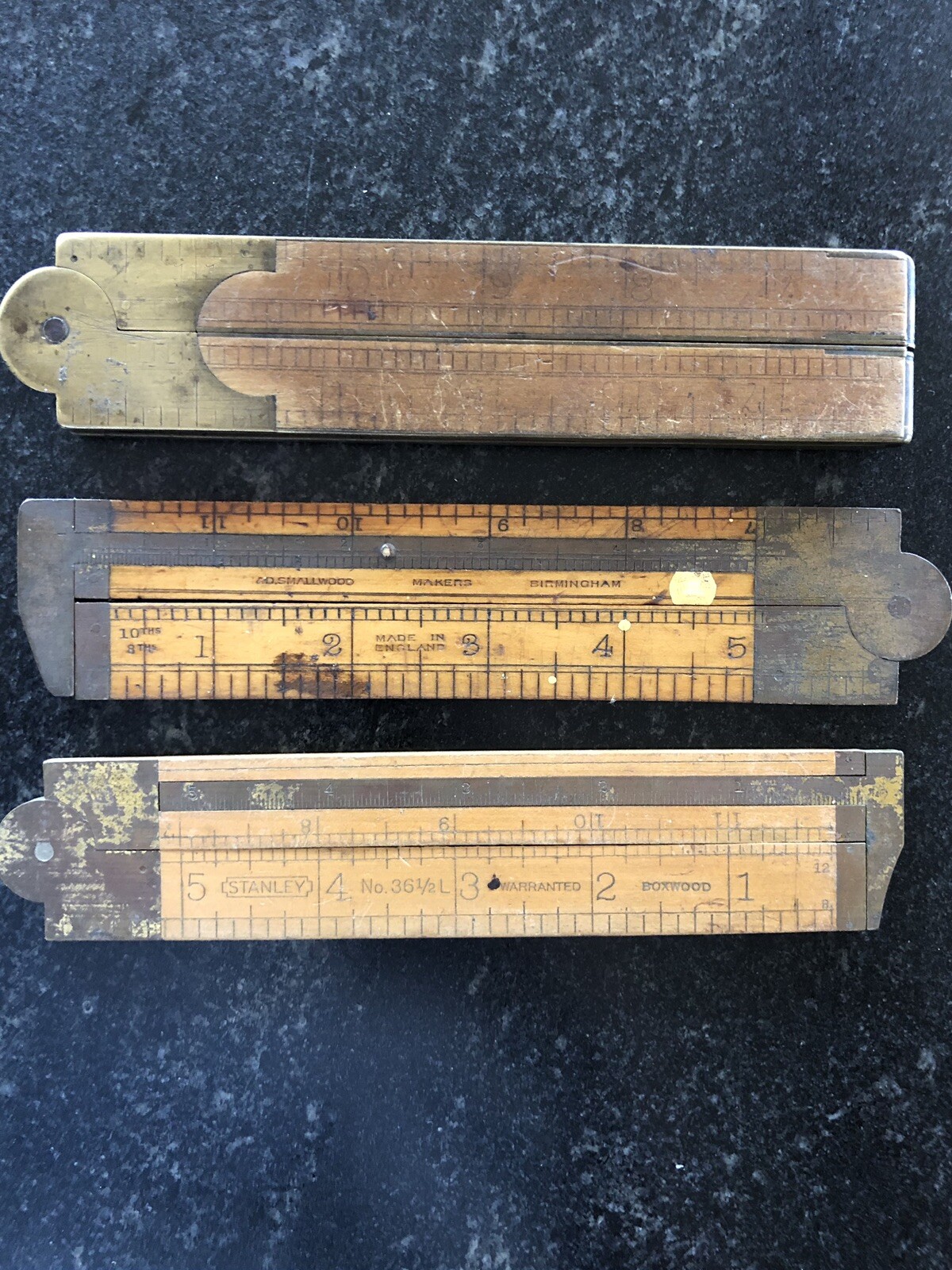 Set Of 3 Vintage Stanley 136 1/2, Smallwood England, Folding Rulers ...