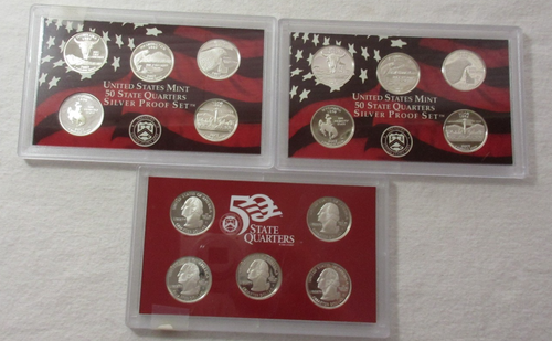 3 THREE ~ 2007 S U. S. MINT 50 STATE QUARTERS SILVER PROOF SET ~ NO BOX ...