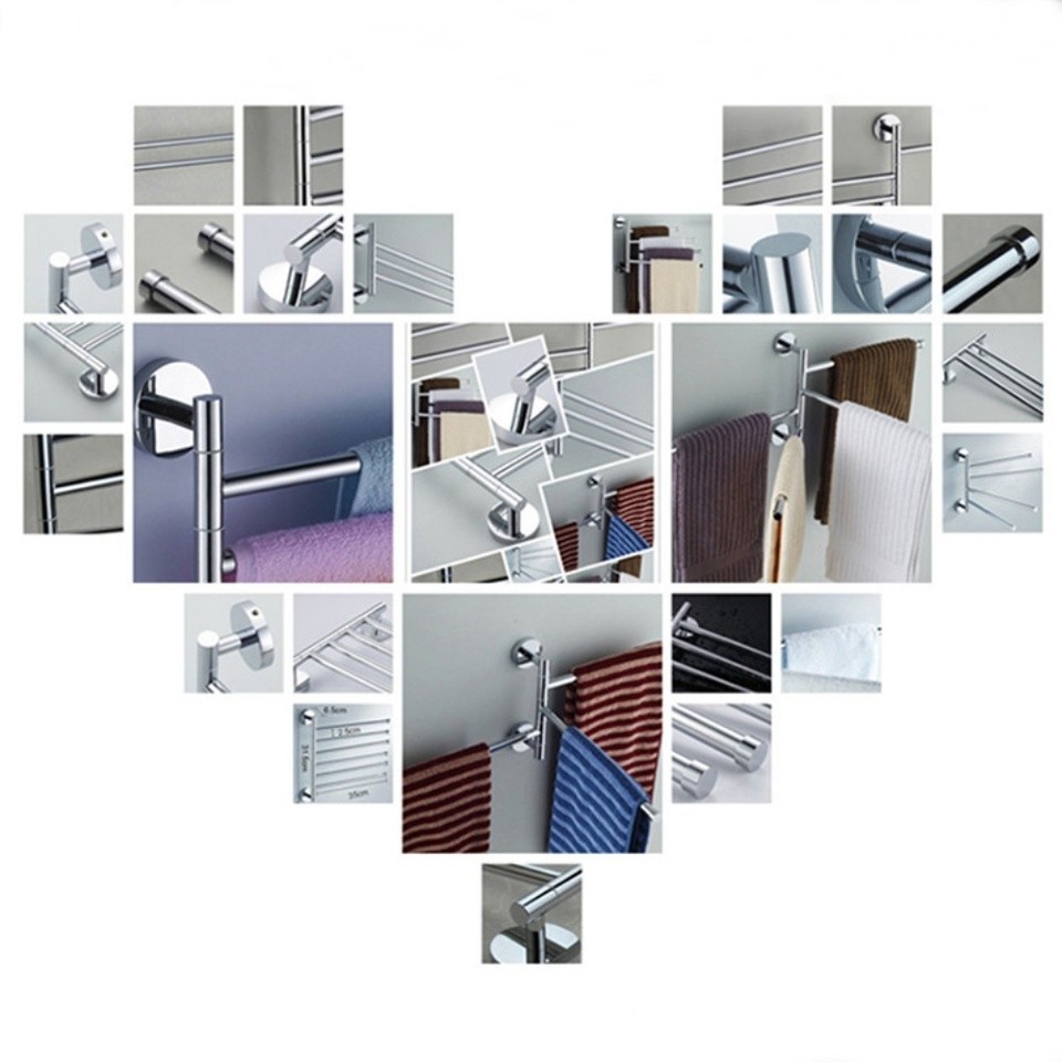 For Bathroom Towel Rack Three Rod Rotating Stainless Steel Compact ...