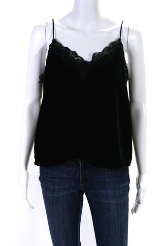 Just One Answer Womens Floral Lace Trimmed Velour Tank Blouse Green ...
