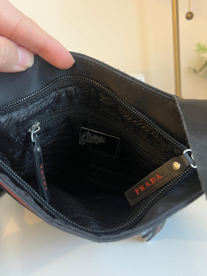 GENUINE PRADA MEN's SIDE BAG BLACK In Used Condition made in ITALY ...