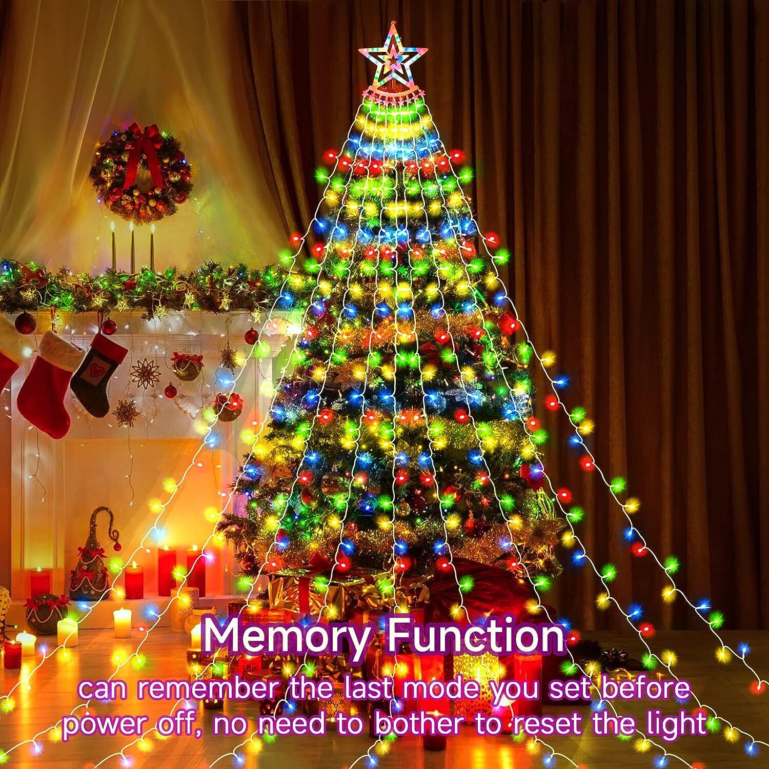 350 LED Waterfall String Light Christmas Xmas Tree Hanging Topper Star ...