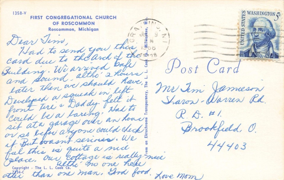 Postcard MI Roscommon First Congregational Church Cross Stairs Pastor ...