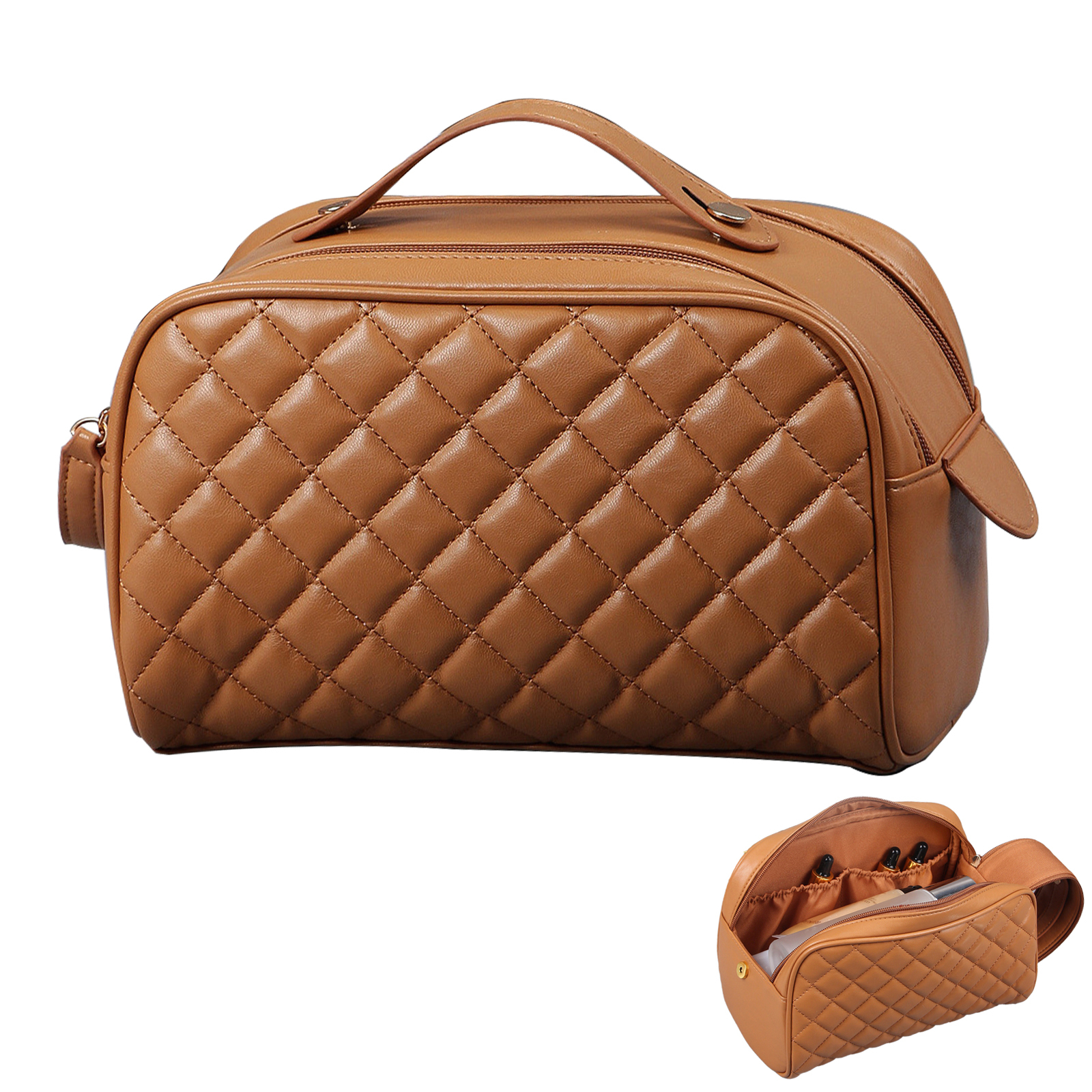 Vanity Case Travel Clear Waterproof Zipper PU Leather With Handle ...