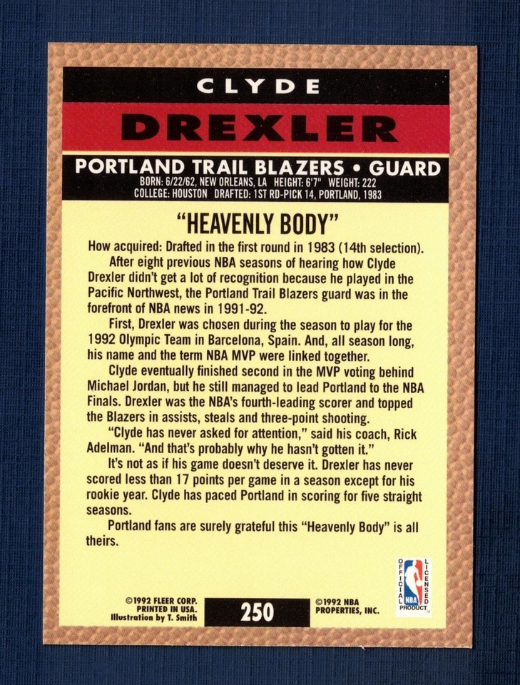 1992-93 Fleer Clyde Drexler "Heavenly Body" #250 Portland Trail Blazers ...