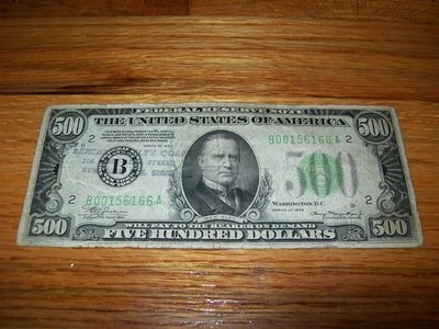 1934 $500 Federal Reserve Note $500 Bill Currency - GOOD CONDITION ...