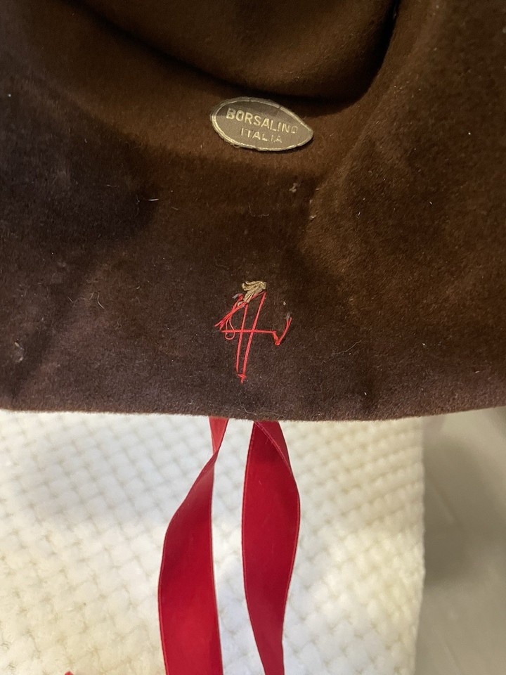 Borsalino vintage Soft Felt Brown Hat With Red Ribbon Band Made In ...